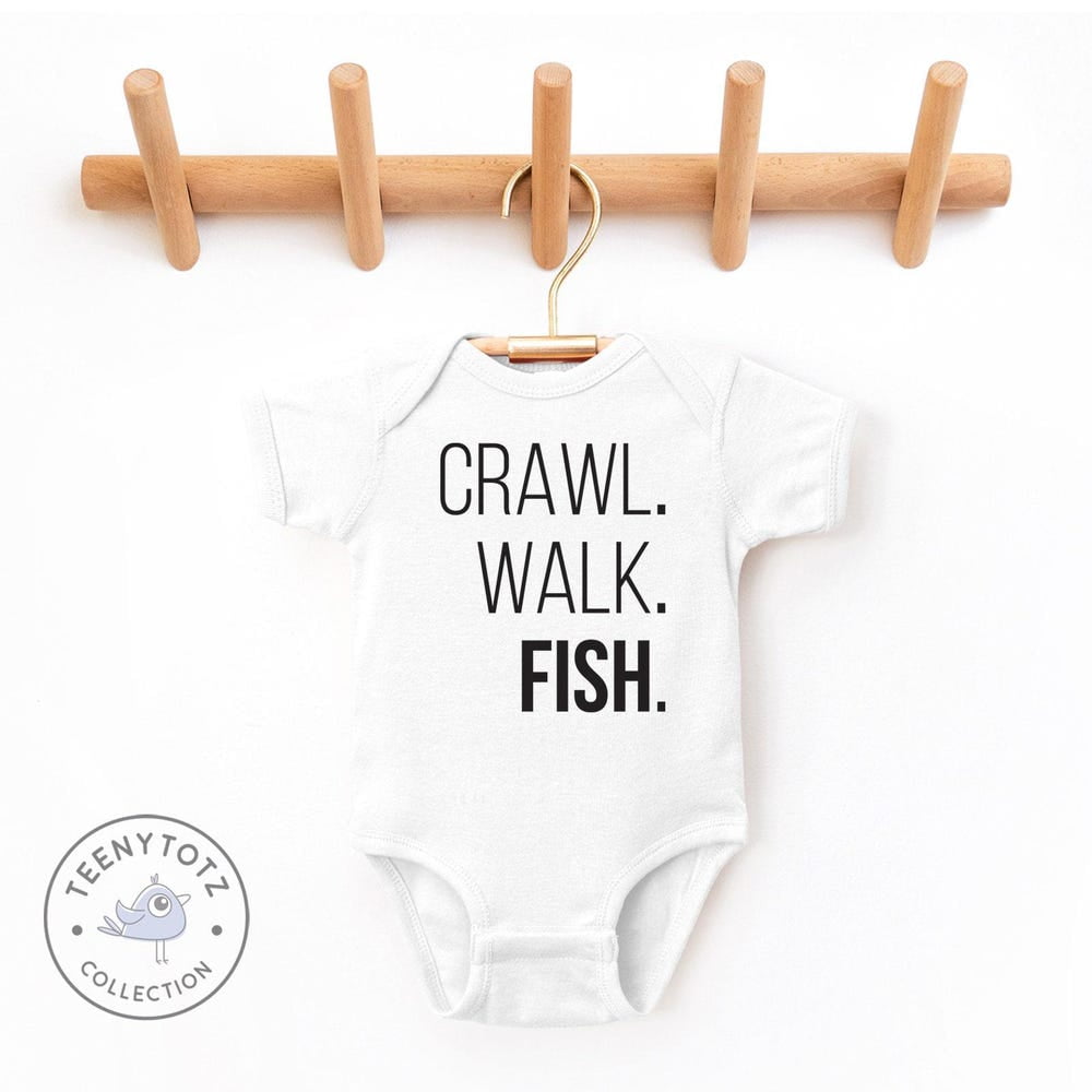 Baby Bodysuit BELLA CANVAS Crawl, Walk, Fish Baby Bodysuit, Fish Baby Romper, Cute Little Fish ...