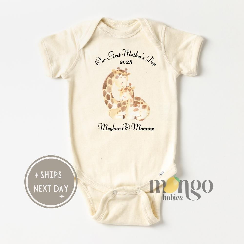 Baby Bodysuit BELLA CANVAS Our First Mother'S Day Onesies Cute Giraffe ...