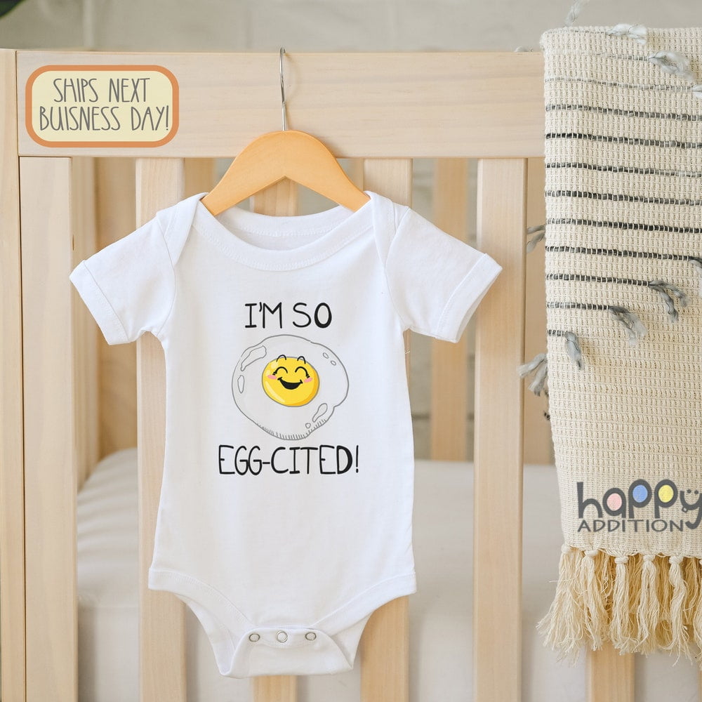 Baby Bodysuit BELLA CANVAS Funny Egg, I'M So Egg-Cited Baby, Fried Egg ...