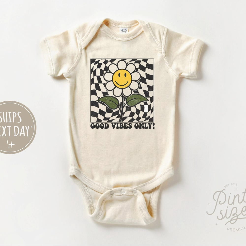 Baby Bodysuit BELLA CANVAS Good Vibes Baby Onesie - Retro Daisy ...