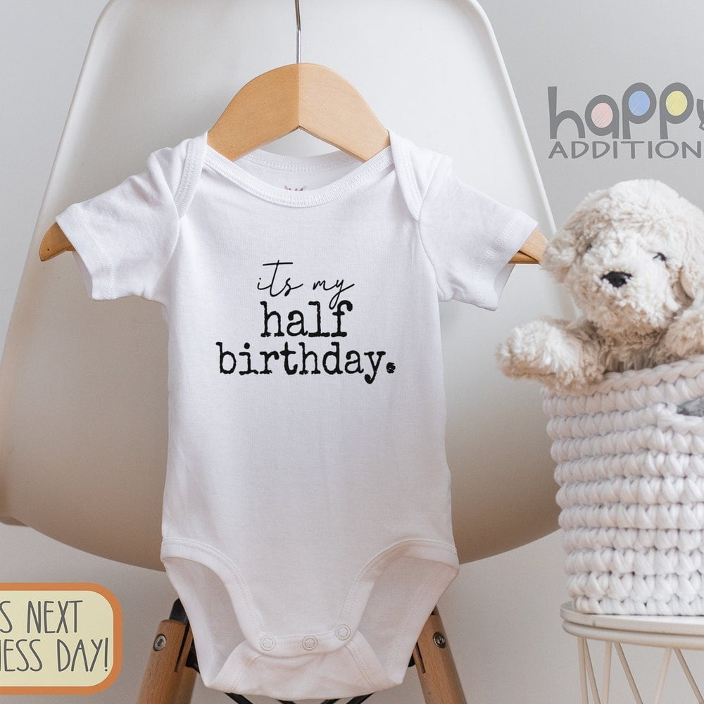 Baby Bodysuit BELLA CANVAS Half Birthday S, Minimalist, 6 Month, Birthday Boy, Birthday Girl, It ...