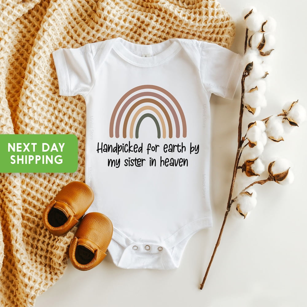 Baby Bodysuit BELLA CANVAS Handpicked For Earth By My Sister In Heaven Onesie, Baby Announcement ...