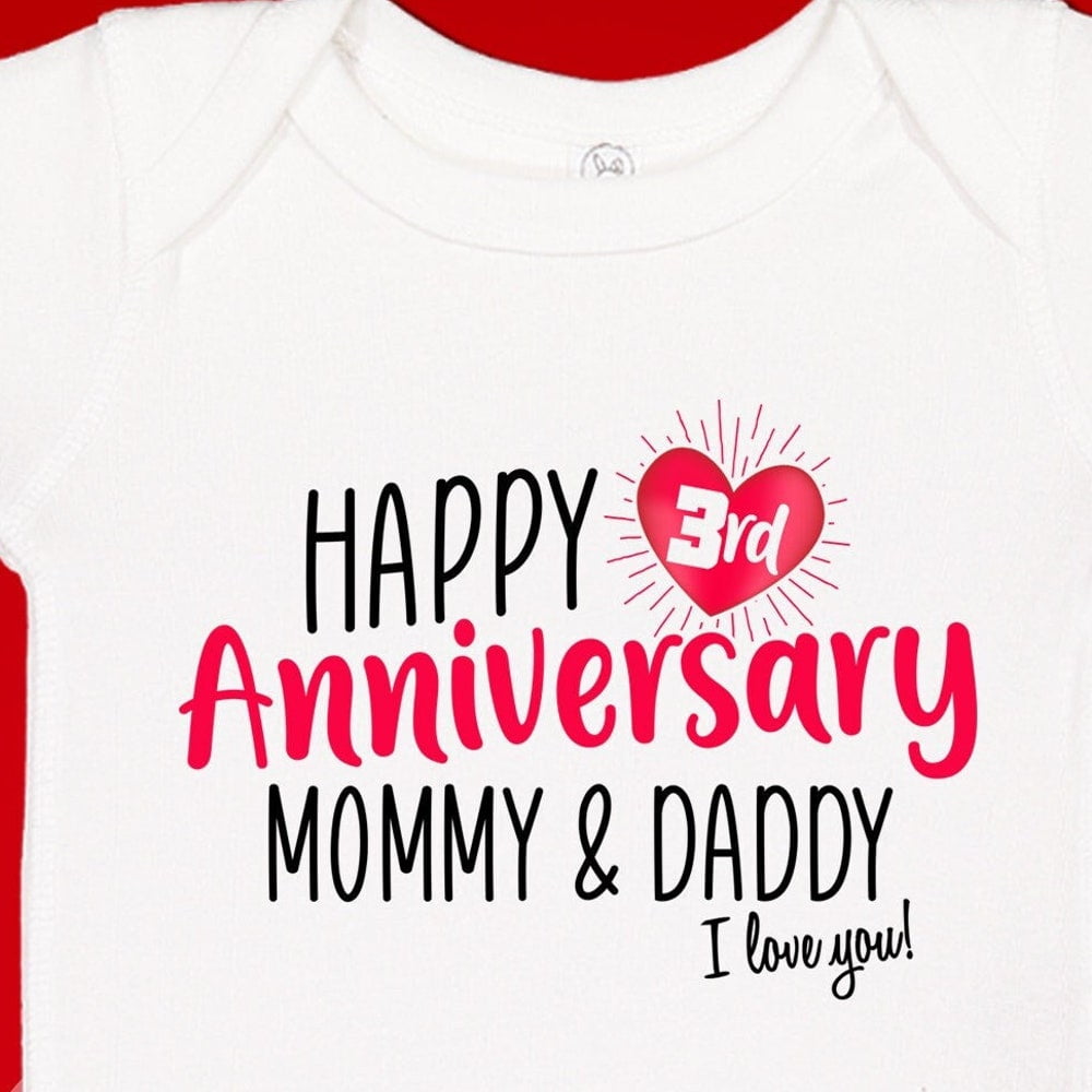 Baby Bodysuit BELLA CANVAS Happy 3Rd Anniversary Mommy And Daddy, Mom And Dad Anniversary Gift ...