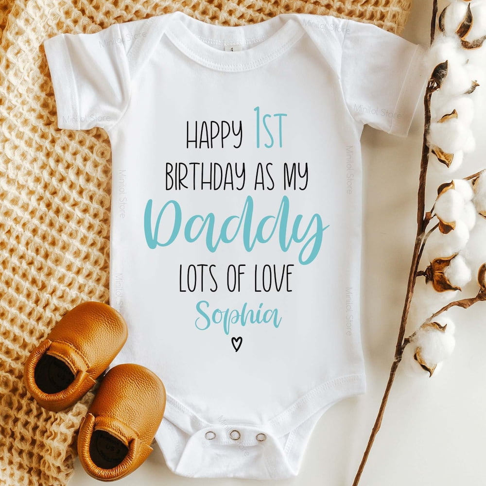 Baby Bodysuit BELLA CANVAS Happy Birthday 1St Birthday As My Daddy Blue Outfit, Babygrow ...