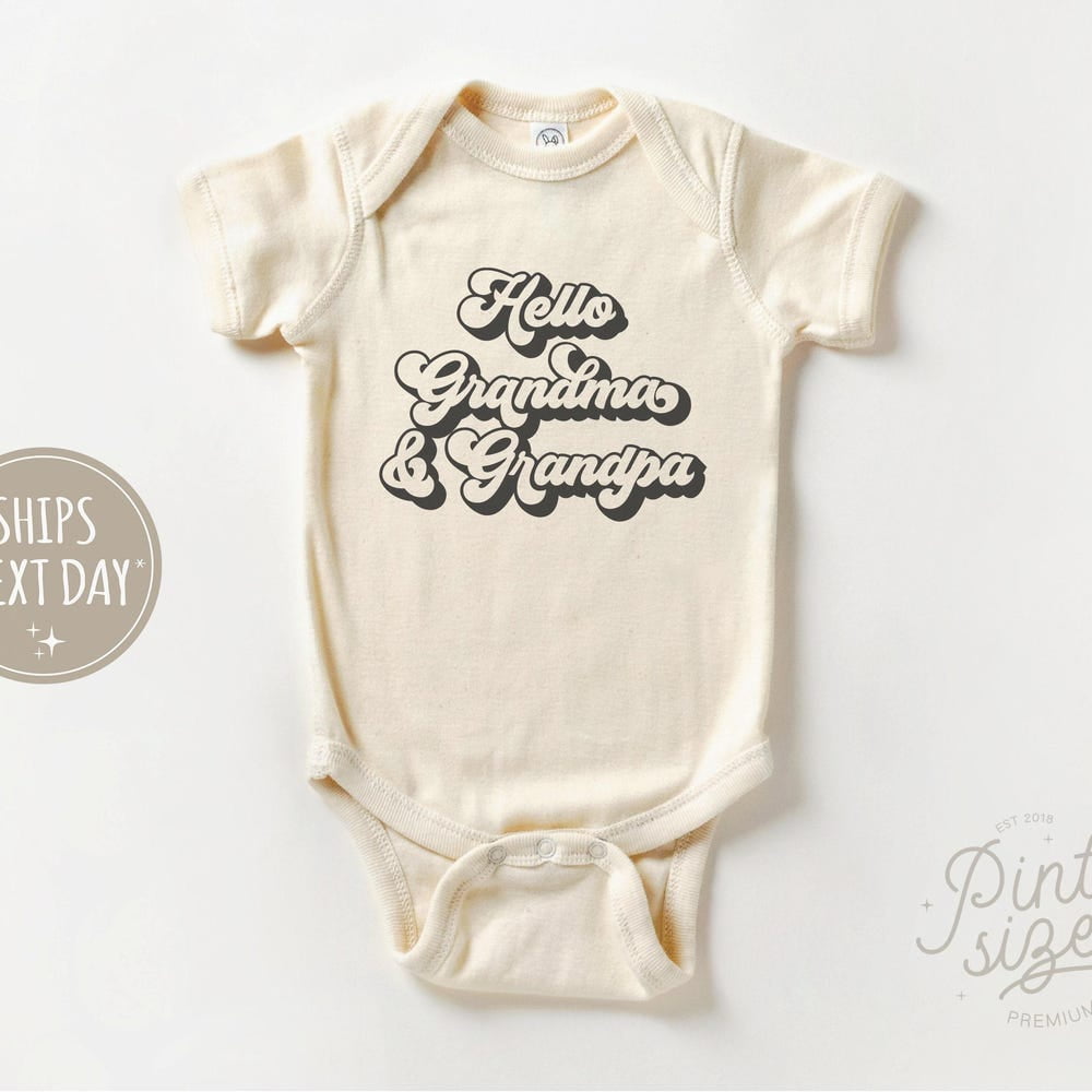 Baby Bodysuit BELLA CANVAS Hello Grandma & Grandpa Onesie - Retro Announcement Bodysuit ...