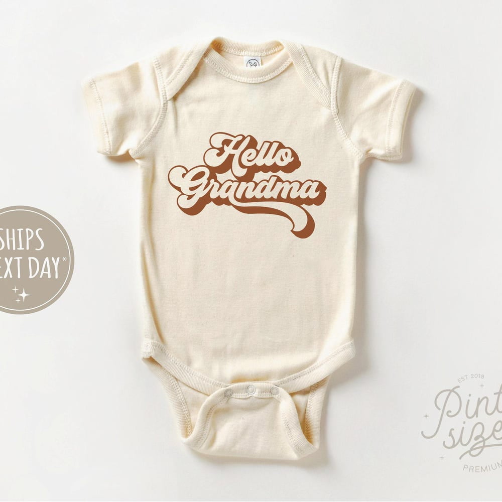 Baby Bodysuit BELLA CANVAS Hello Grandma Onesie - Retro Announcement ...
