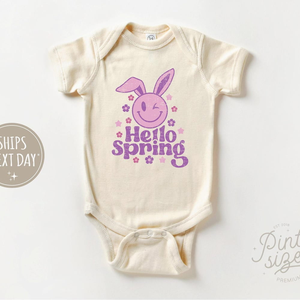 Baby Bodysuit BELLA CANVAS Hello Spring Bunny Onesie - Retro Springtime ...