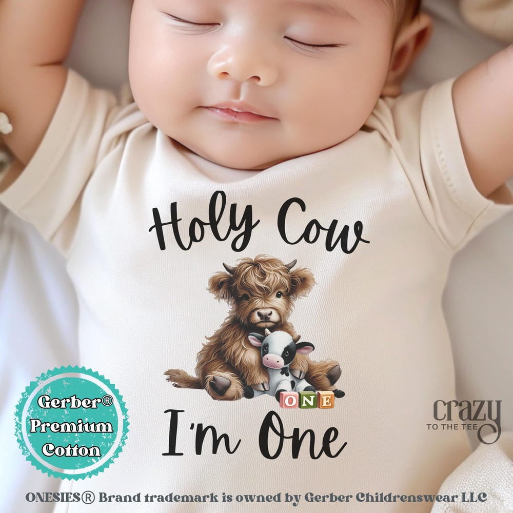Baby Bodysuit BELLA CANVAS Holy Cow I'M One First Birthday Shirt, Western 1St Birthday Natural ...