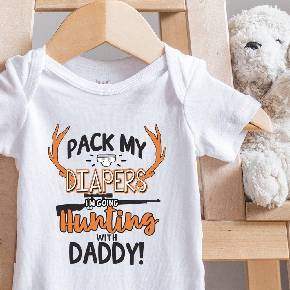 Baby Bodysuit BELLA CANVAS Hunting Baby Bodysuit, Pack My Diapers I'M ...