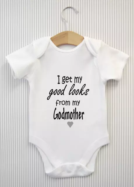 Baby Bodysuit BELLA CANVAS I Get My Good Looks From My Godmother Baby Grow Bodysuit Vest Top ...
