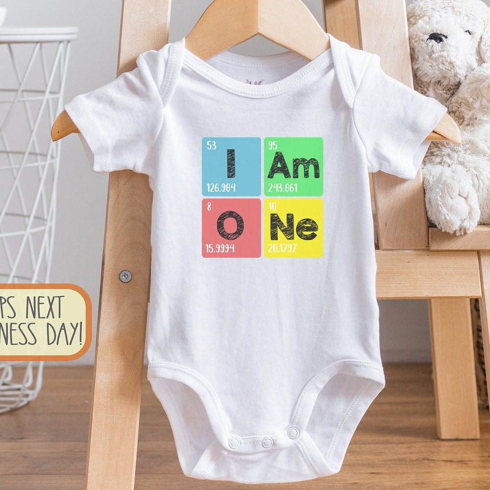 Baby Bodysuit BELLA CANVAS I Am One, First Birthday Outfit, Periodic Table, Cute Math Baby ...