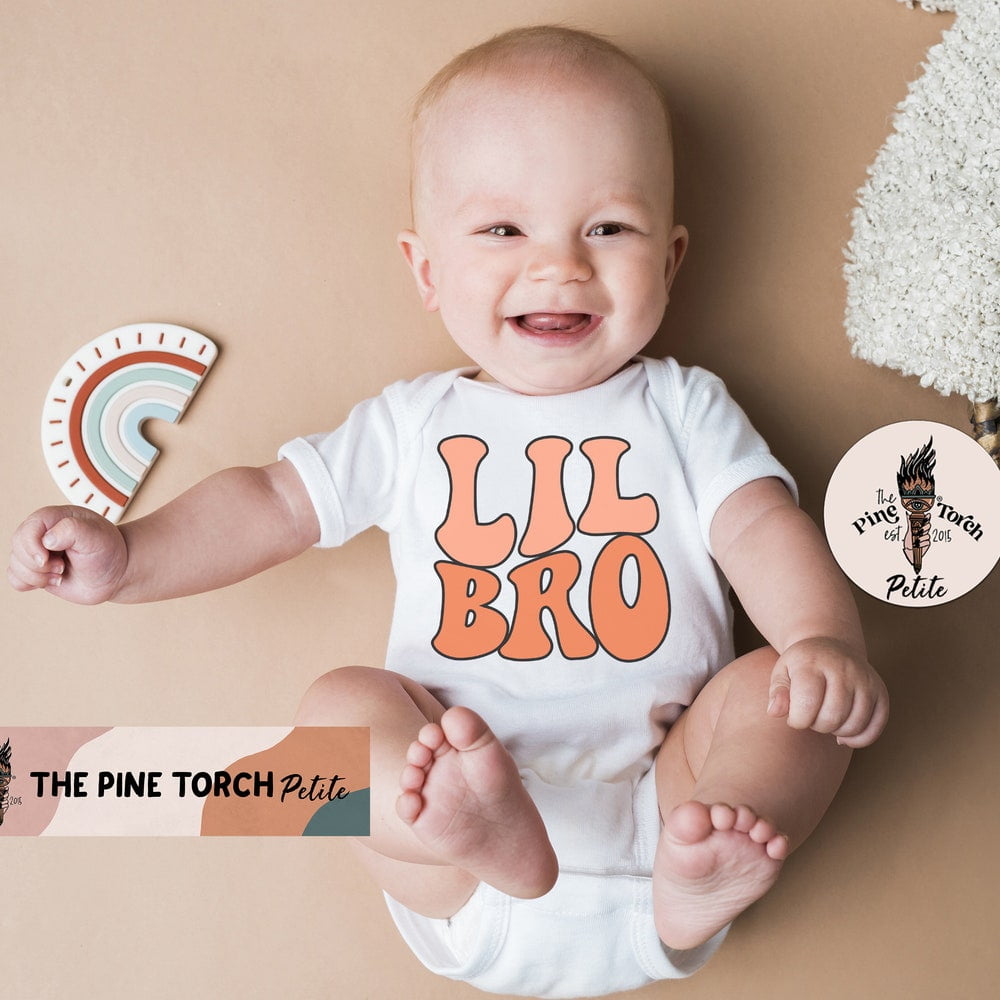 Baby Bodysuit BELLA CANVAS Little Brother Retro Wavy Text Announcement ...