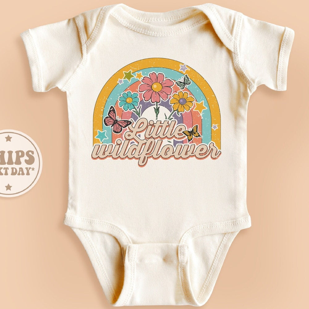 Baby Bodysuit BELLA CANVAS Little Wildflower Baby Onesie, Cute Natural Baby Onesie, Boho Flower ...