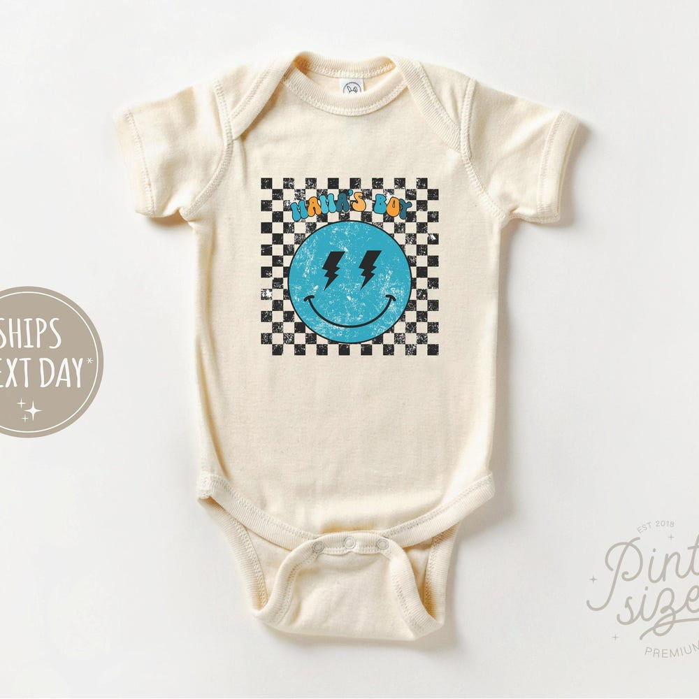 Baby Bodysuit BELLA CANVAS Mama'S Boy Baby Onesie - Blue Smiley Face ...