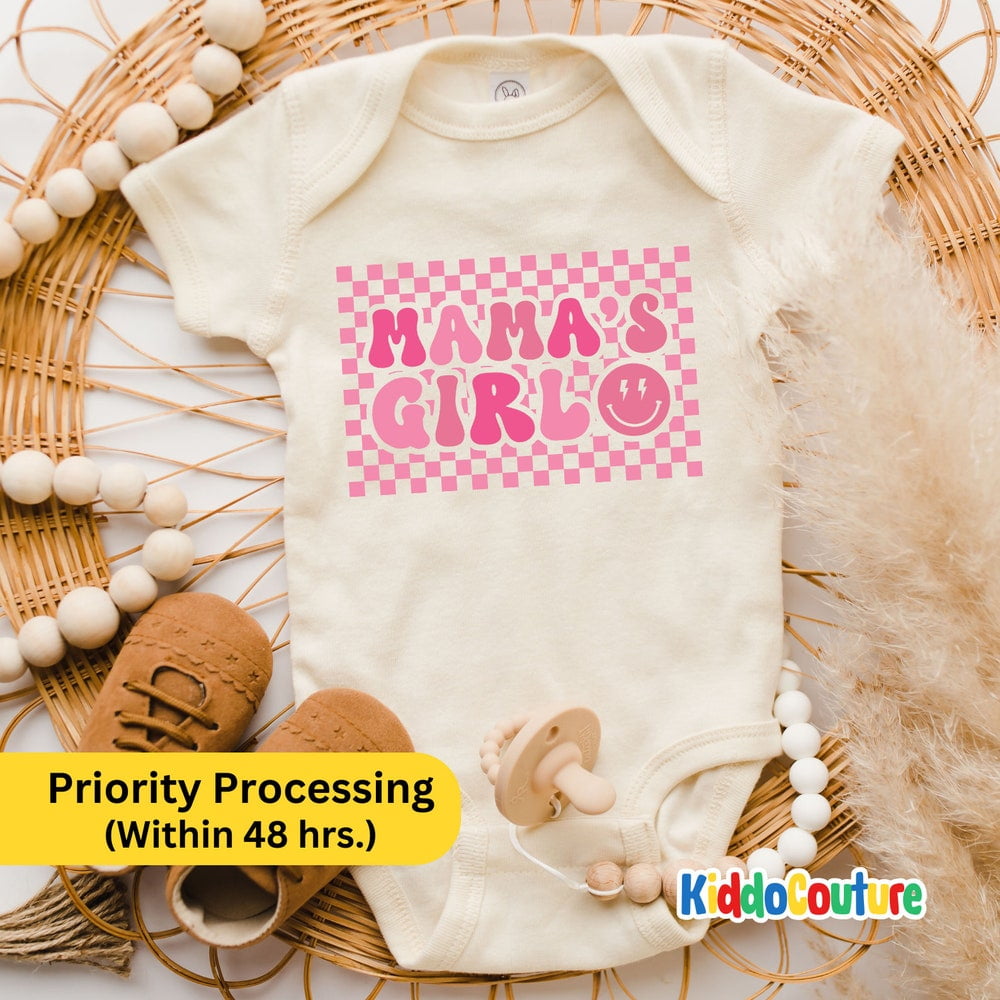 Baby Bodysuit BELLA CANVAS Mamas Girl Checkered Happy Face Onesie ...