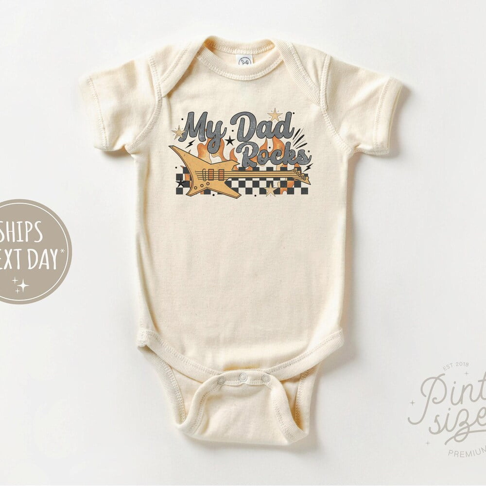 Baby Bodysuit BELLA CANVAS My Dad Rocks Baby Onesie - Funny Rockstar Dad Baby Bodysuit - Retro ...