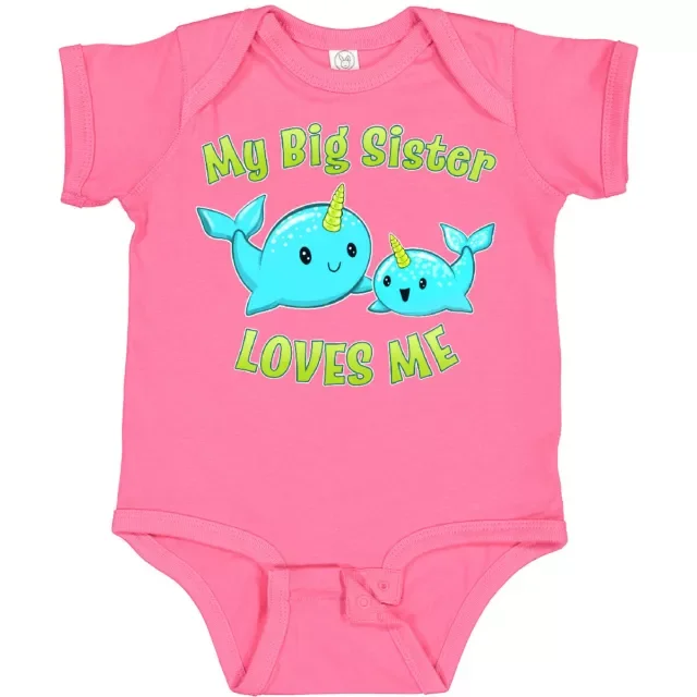 Baby Bodysuit BELLA CANVAS My Sister Loves Me- Cute Narwhal Baby Bodysuit Family Narwhals Big ...