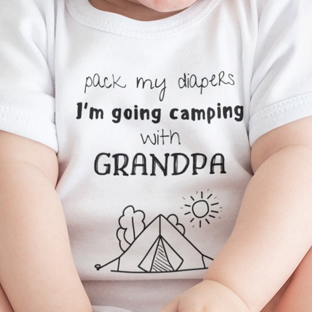 Baby Bodysuit BELLA CANVAS Pack My Diaper Onesies Grandpa'S Camping Buddy Baby Onesie Cute Baby ...