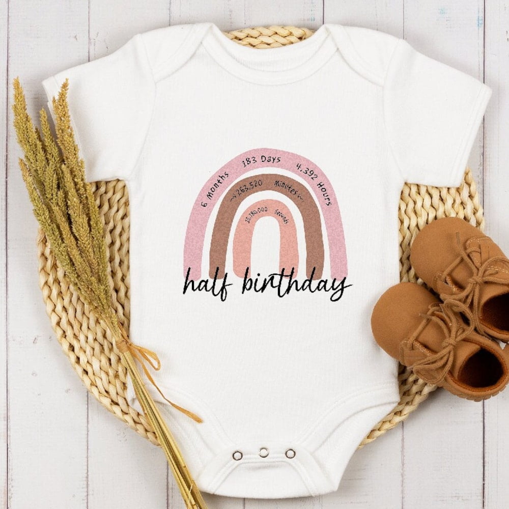 Baby Bodysuit BELLA CANVAS Rainbow Half Birthday Onesie, Half Birthday Bodysuit, Rainbow ...
