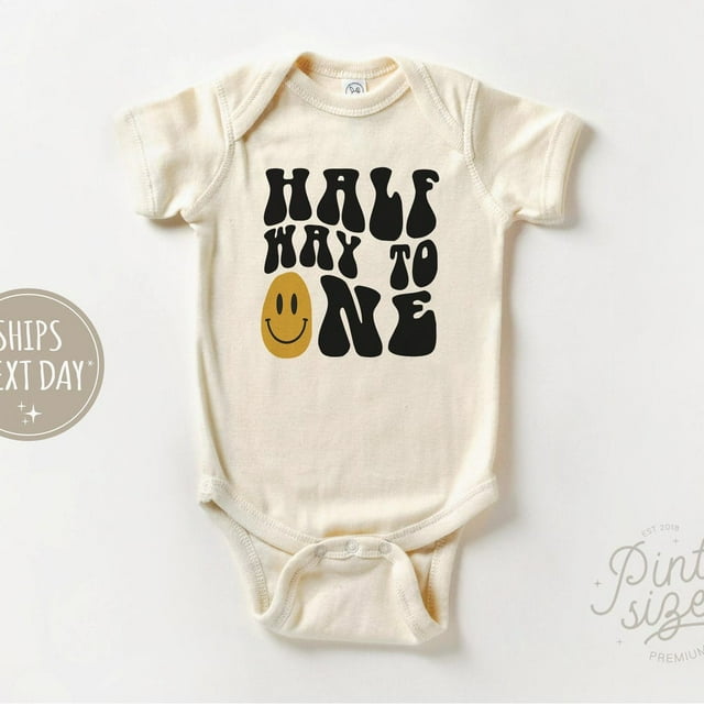 Baby Bodysuit BELLA CANVAS Retro Half Birthday Onesie - Halfway To One Birthday Onesie - Cute ...