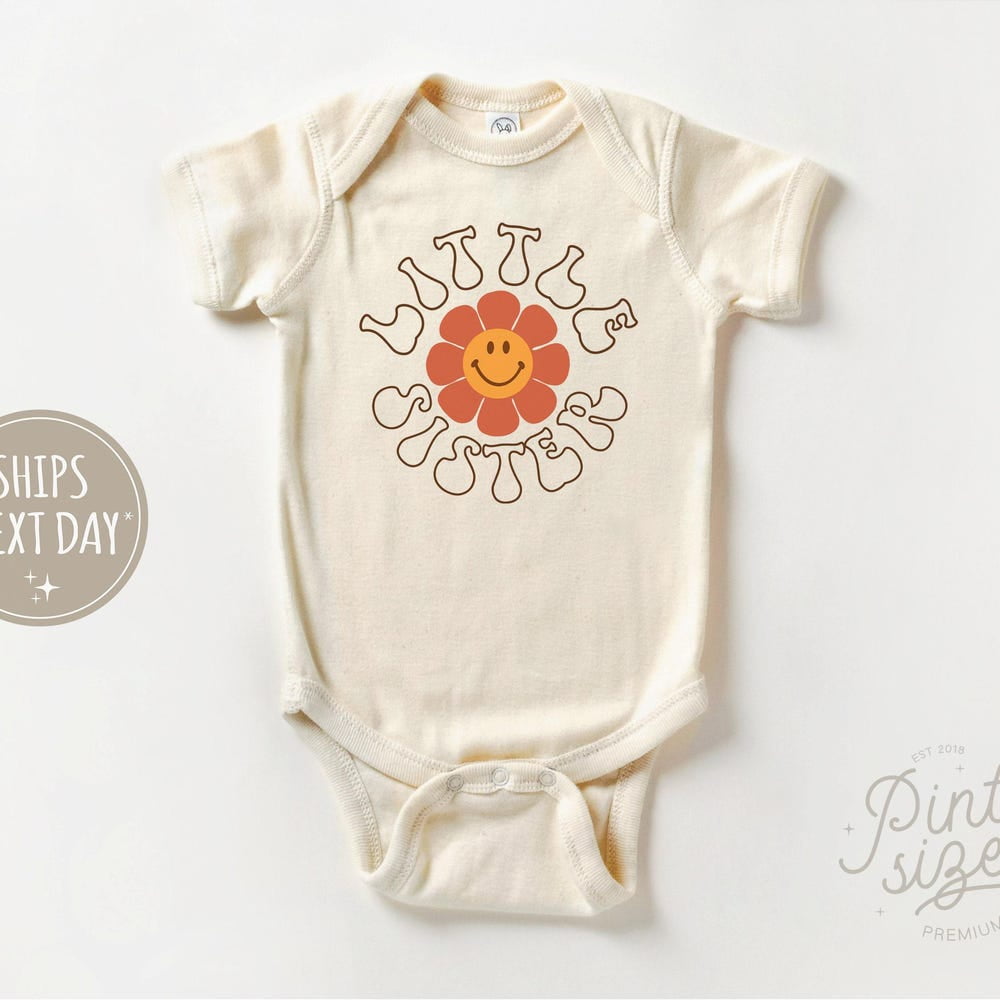 Baby Bodysuit BELLA CANVAS Retro Little Sister Onesie - Smiley Face ...