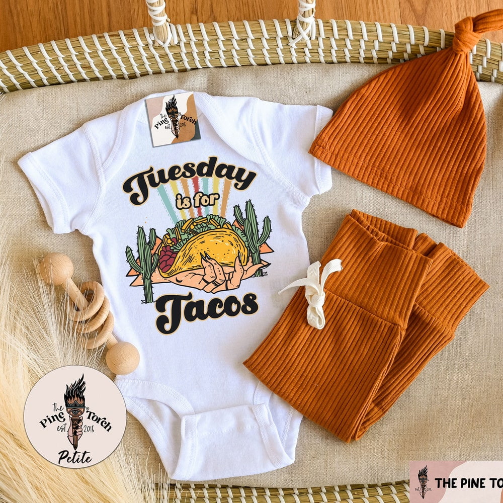 Baby Bodysuit BELLA CANVAS Retro Tacos Bodysuit, Funny Tuesday Is For Tacos Kids Shirt, Funny ...