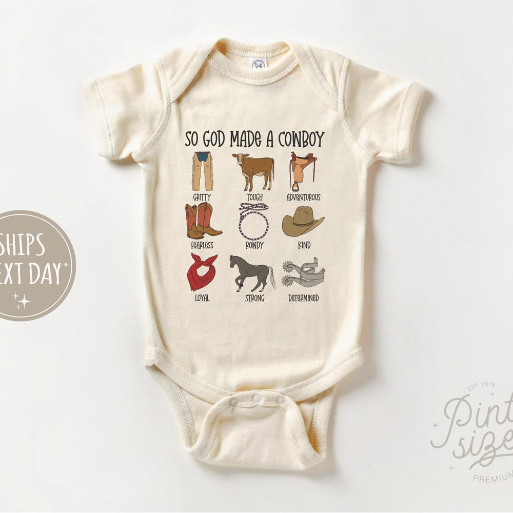Baby Bodysuit BELLA CANVAS So God Made A Cowboy Onesie - Cute Western Bodysuit - Vintage Natural ...