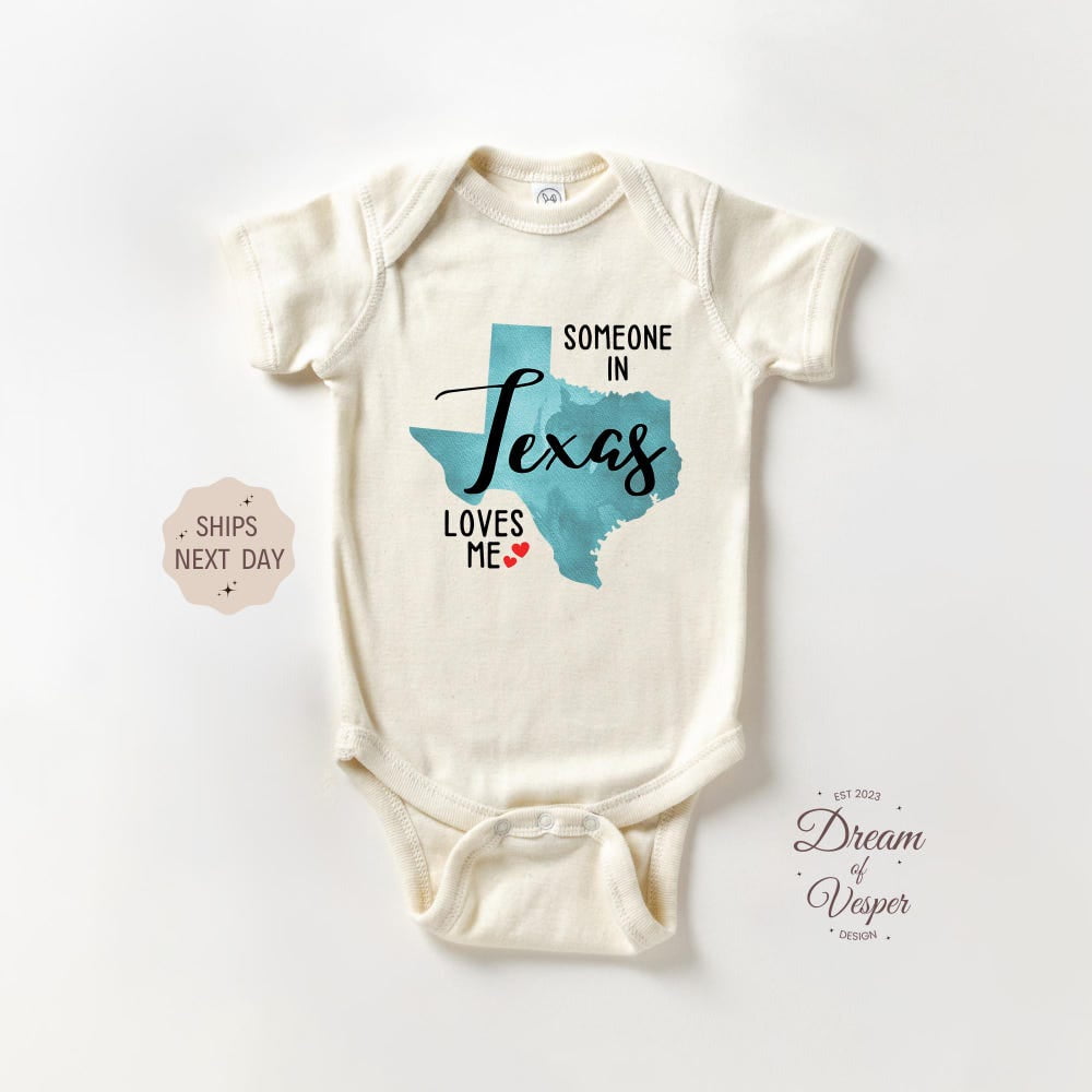 Baby Bodysuit BELLA CANVAS Someone In Texas Loves Me Onesie, Cute Natural Newborn Baby Bodysuit ...