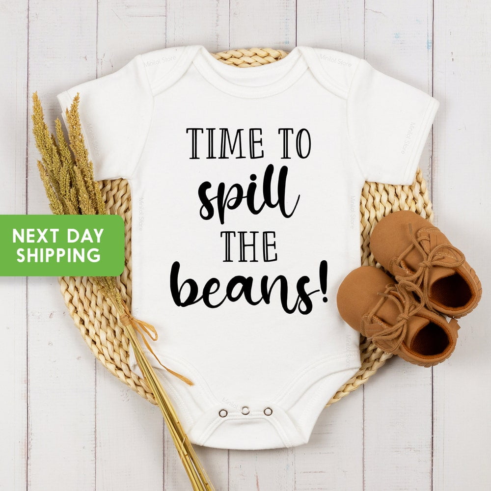 Baby Bodysuit BELLA CANVAS Spill The Beans Pregnancy Announcement Onesie Pregnancy Reveal, Funny ...