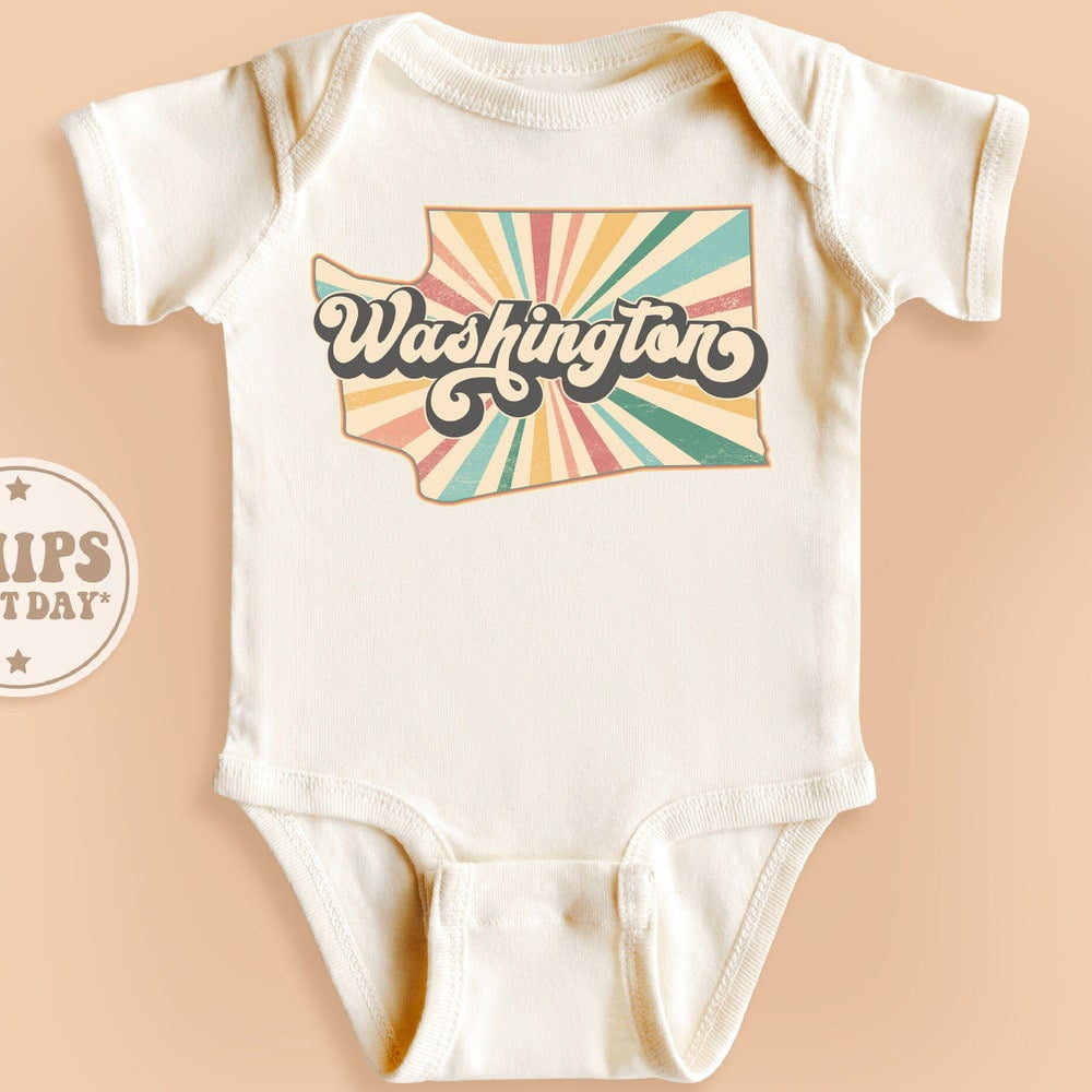 Baby Bodysuit BELLA CANVAS Washington Baby Onesie, Retro Natural Baby ...