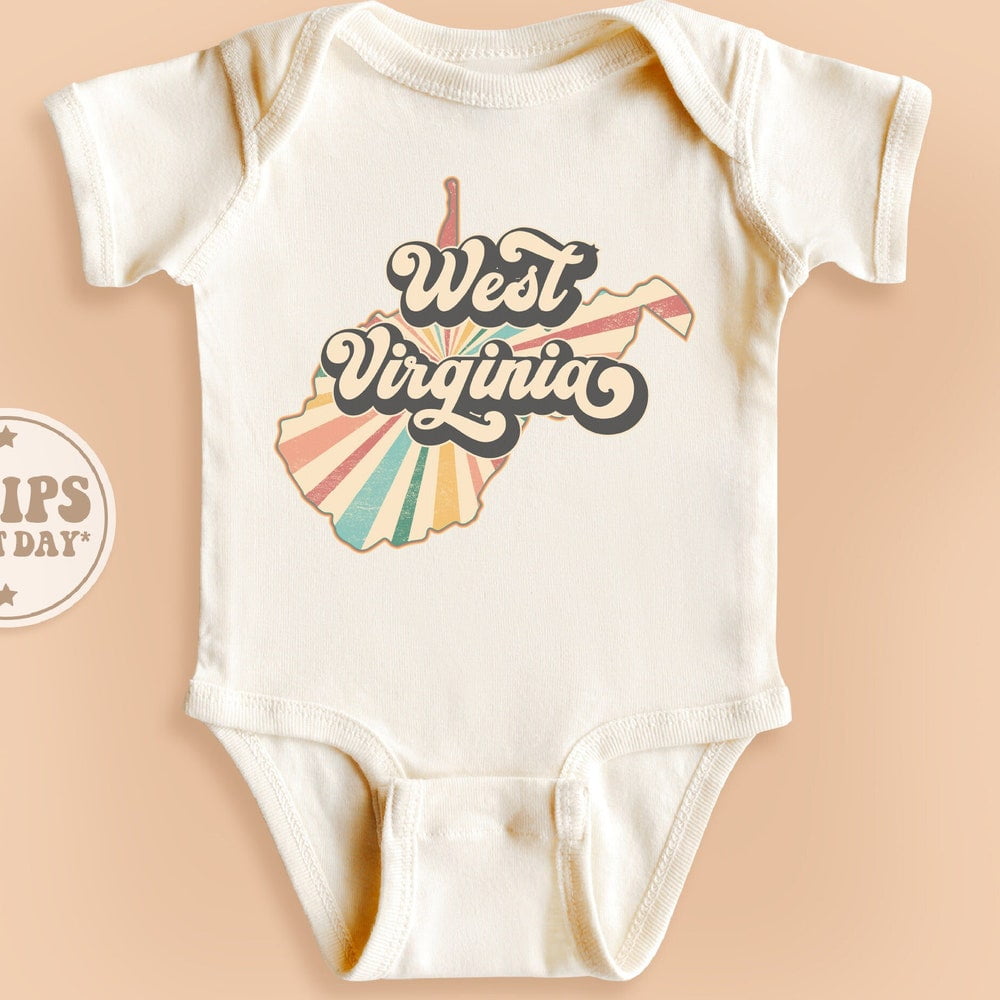 Baby Bodysuit BELLA CANVAS West Virginia Baby Onesie, Retro Natural Baby Bodysuit, Cute State ...