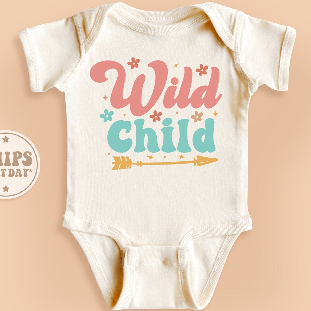 Baby Bodysuit BELLA CANVAS Wild Child Bodysuit, Baby Onesie, Retro Natural Onesie, Cute Baby ...