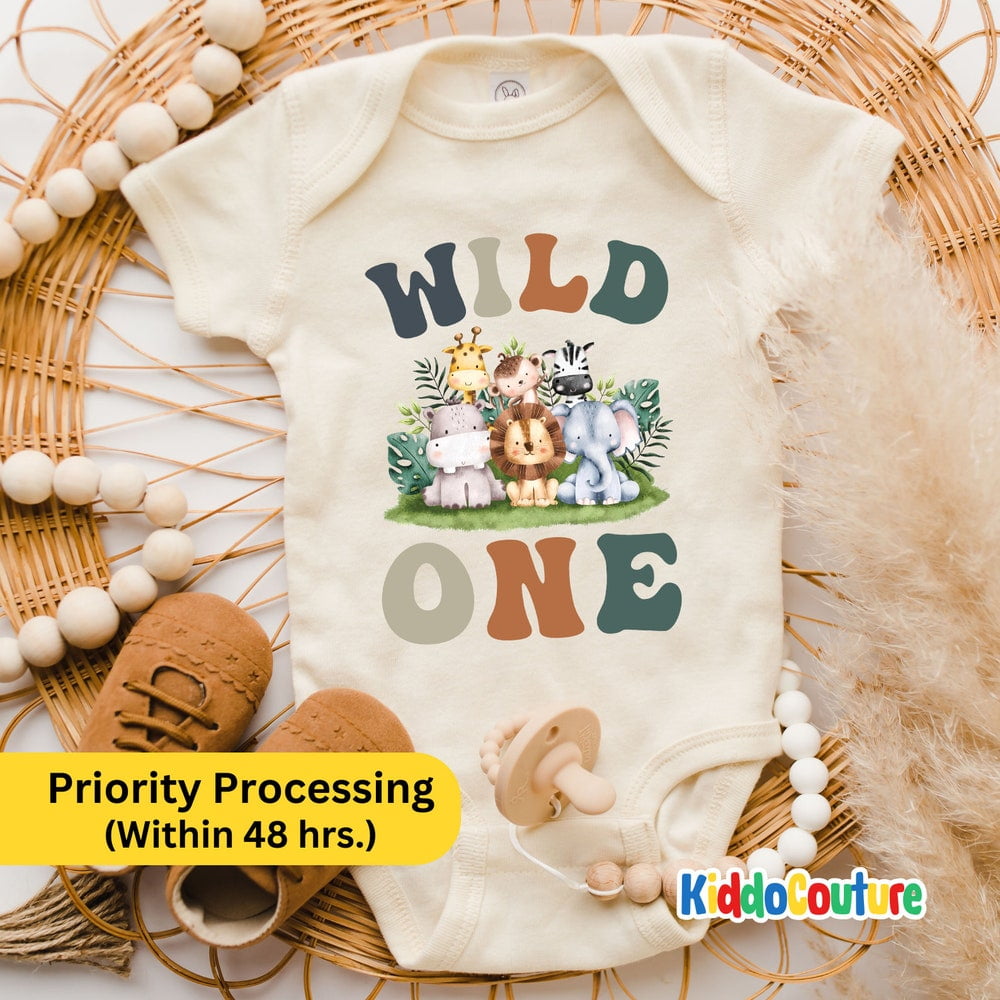 Baby Bodysuit BELLA CANVAS Wild One Onesie, Wild One Baby Bodysuit, Safari Jungle Animals Baby ...