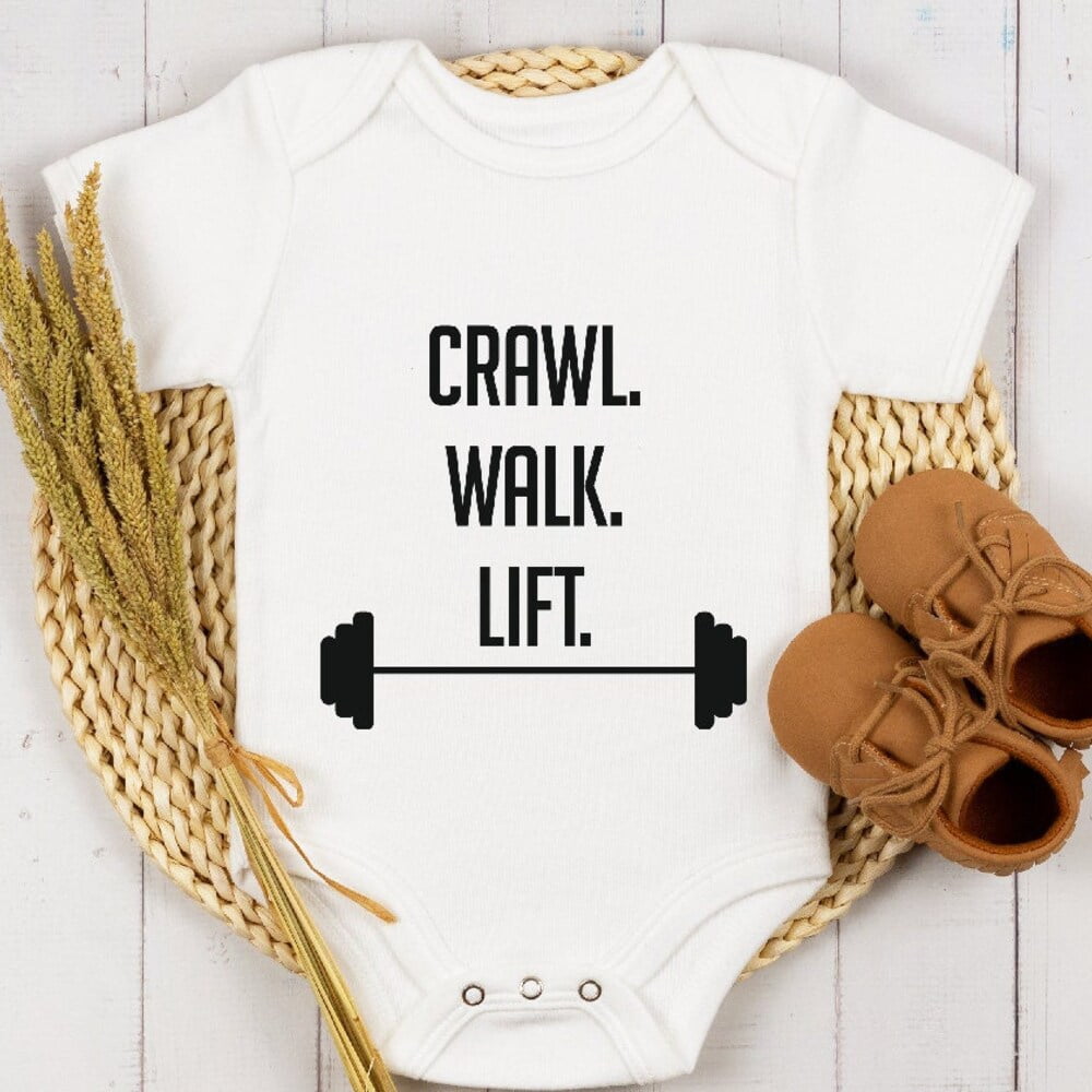 Baby Bodysuit BELLA CANVAS Workout Baby Onesie, Crawl, Walk, Baby Onesie, Funny Fittness Onesie ...