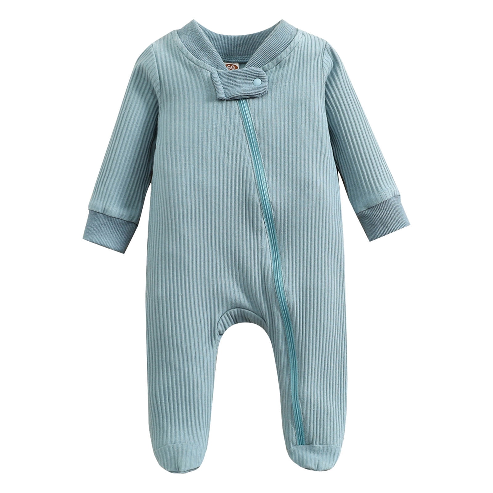 Baby Bodysuit Boys Girls Long Sleeve Ribbed Solid Zipper Rompers Baby ...