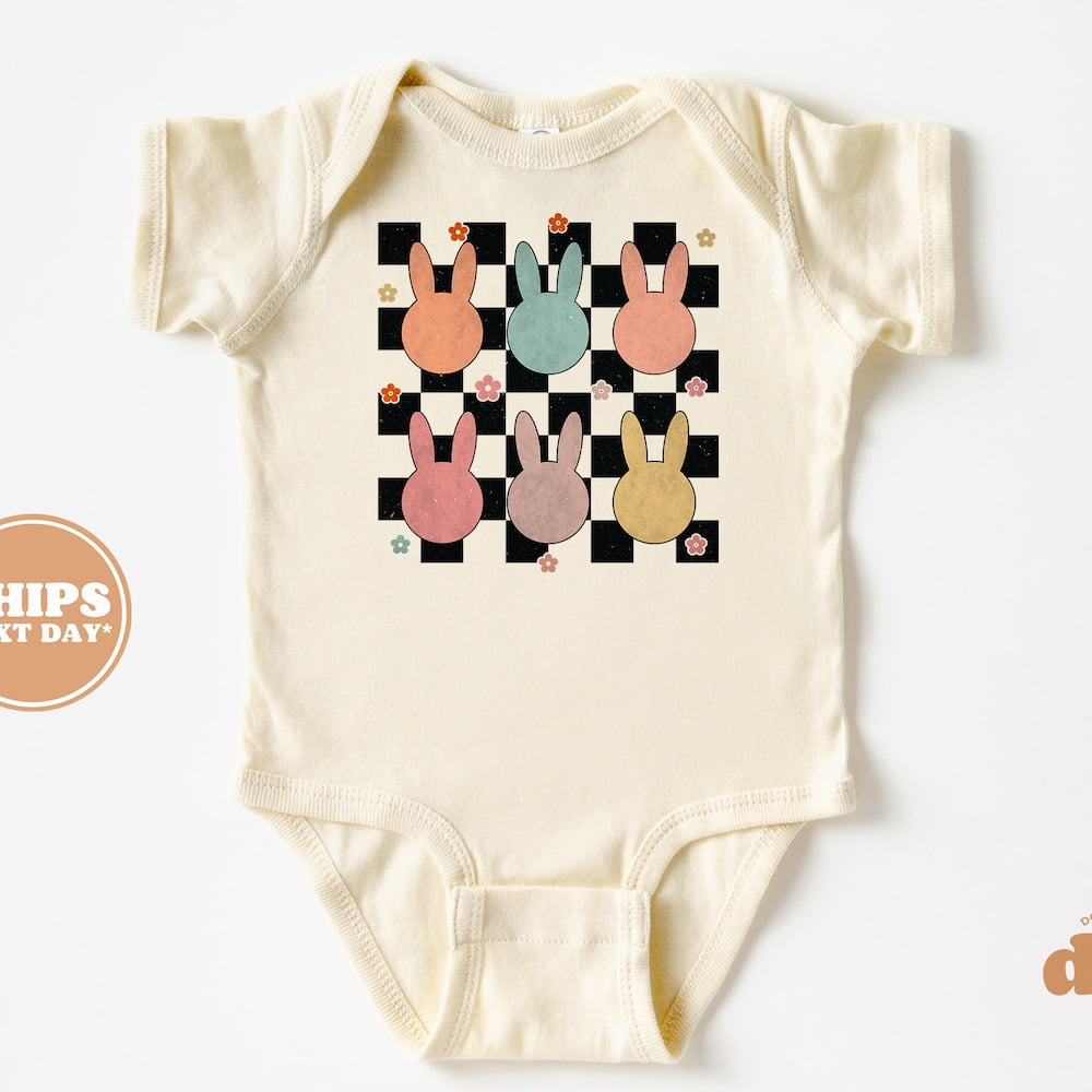 Baby Bodysuit, Bunnies Flower Checkered, Easter Shirts For Babies Cute ...