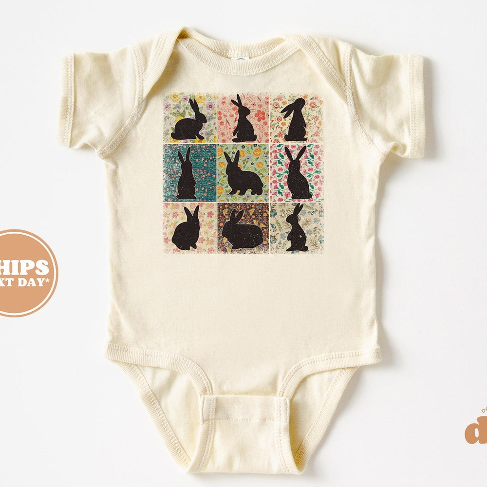 Baby Bodysuit, Bunnies In Action Floral Easter Shirts & Bodysuit, Easter Shirts For Babies Cute ...