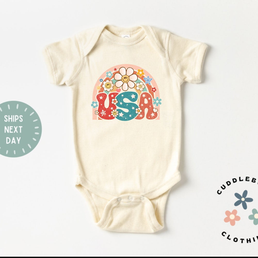 Baby Bodysuit, Retro Rainbow Smiley Face and Flowers Baby - Walmart.com