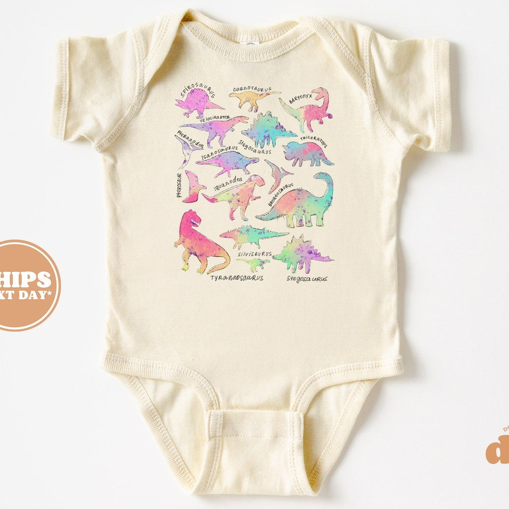 Baby Bodysuit, Types Of Dinosaurs, Pastel, Retro Baby Bodysuit Cute ...