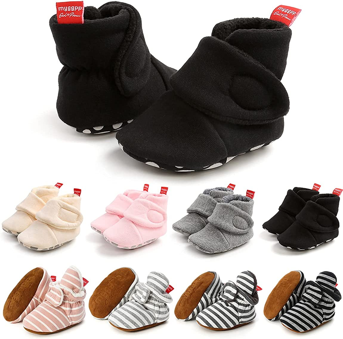 Fleece Booties for Baby, Non-Slip Grip Walking Shoes, Infant Newborn ...