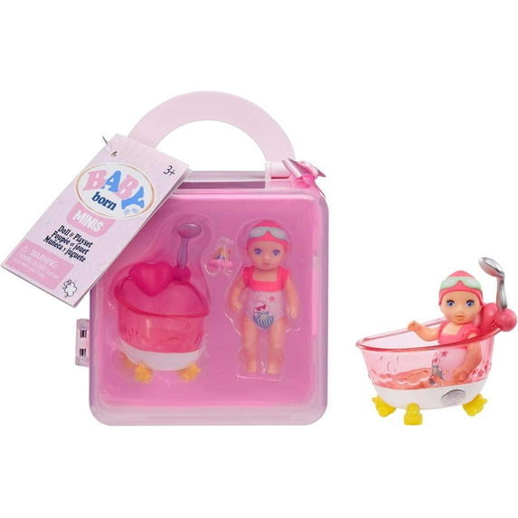 Baby Born Minis Light Skin Tone Doll with Blue Eyes, Bathtub & Rubber ...