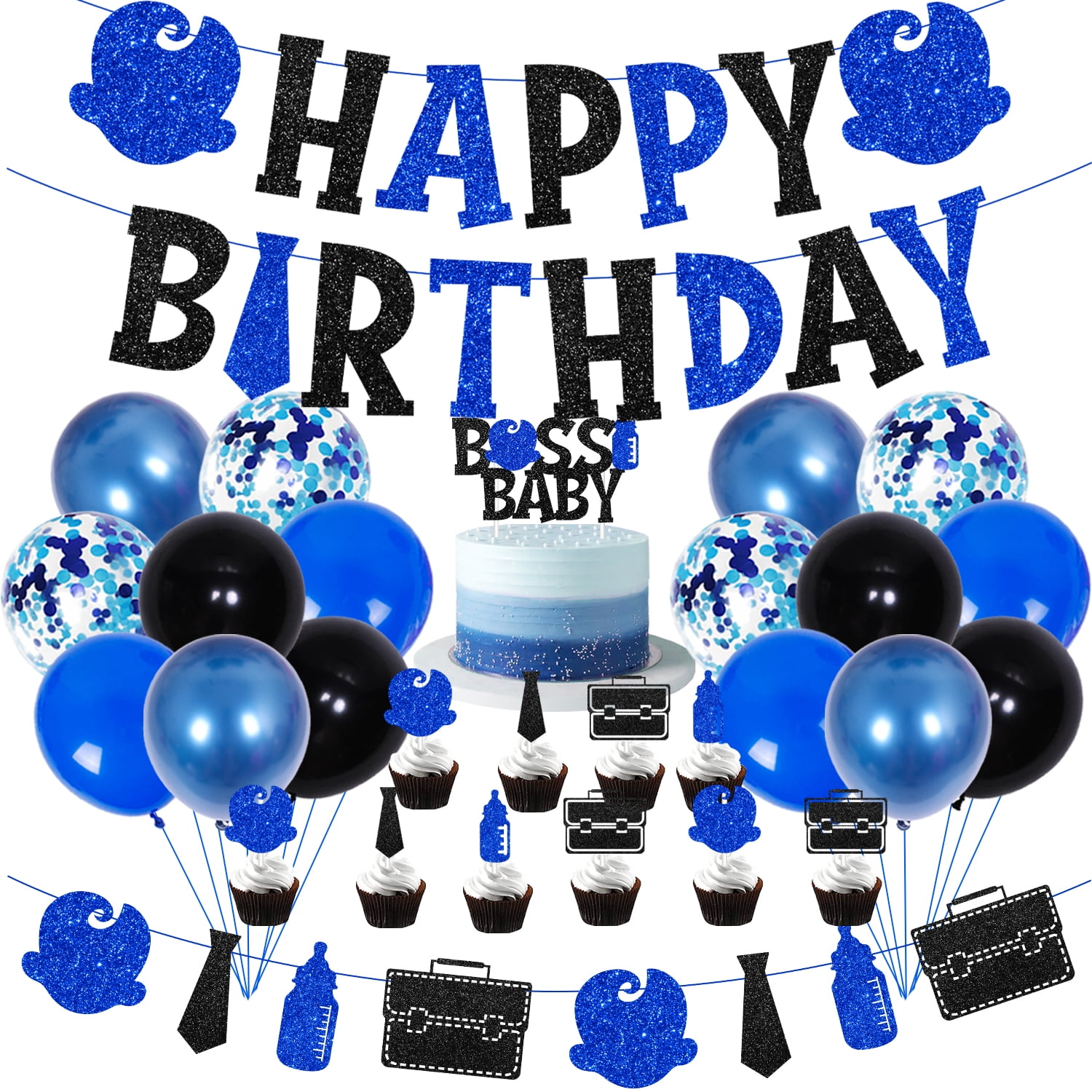 Boys' Boss Baby Themed Birthday Decor Set: Banner, Blue & Black ...