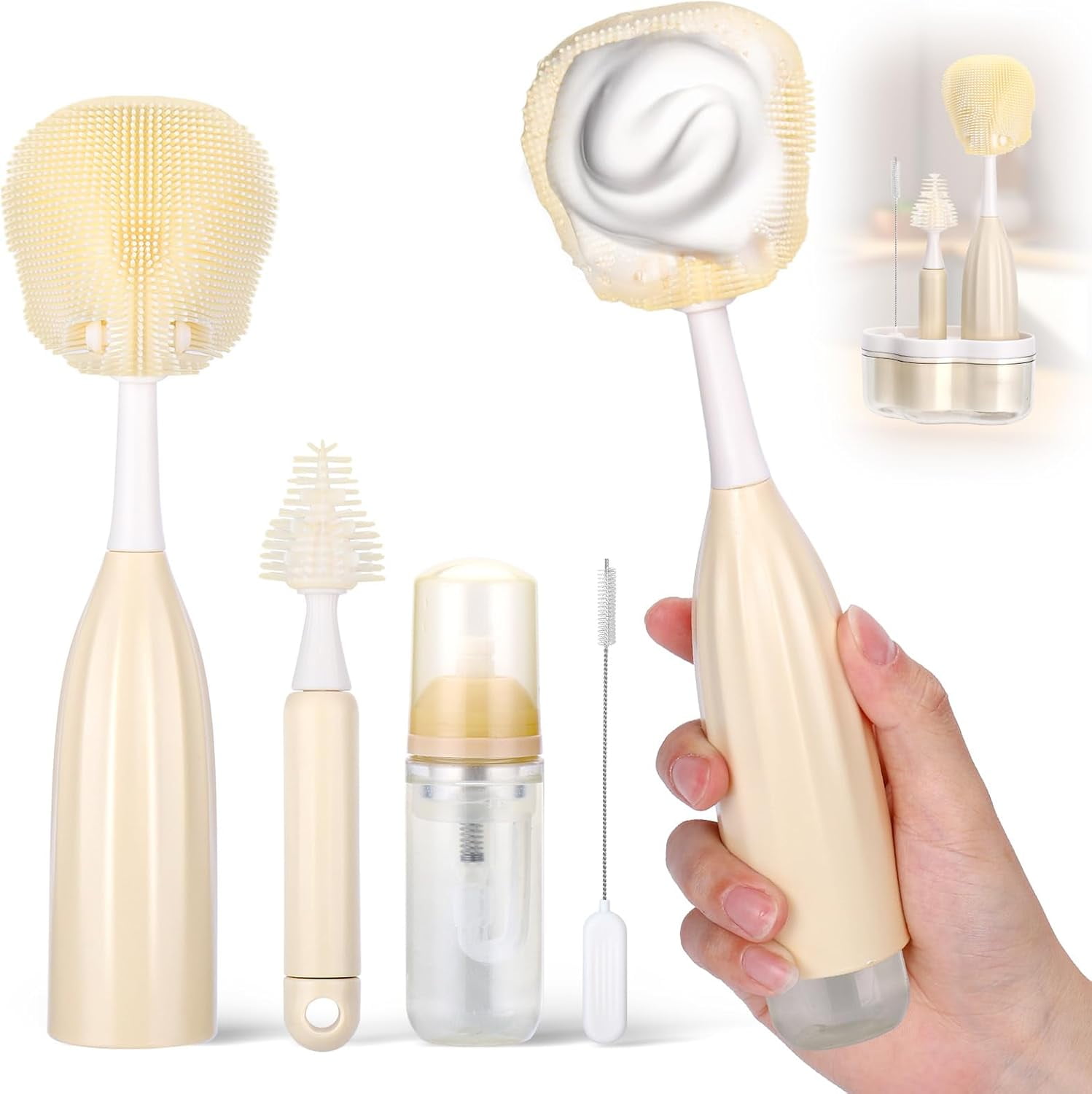 Baby Bottle Brush Kit with Press Foaming Dispenser & Drying Rack ...