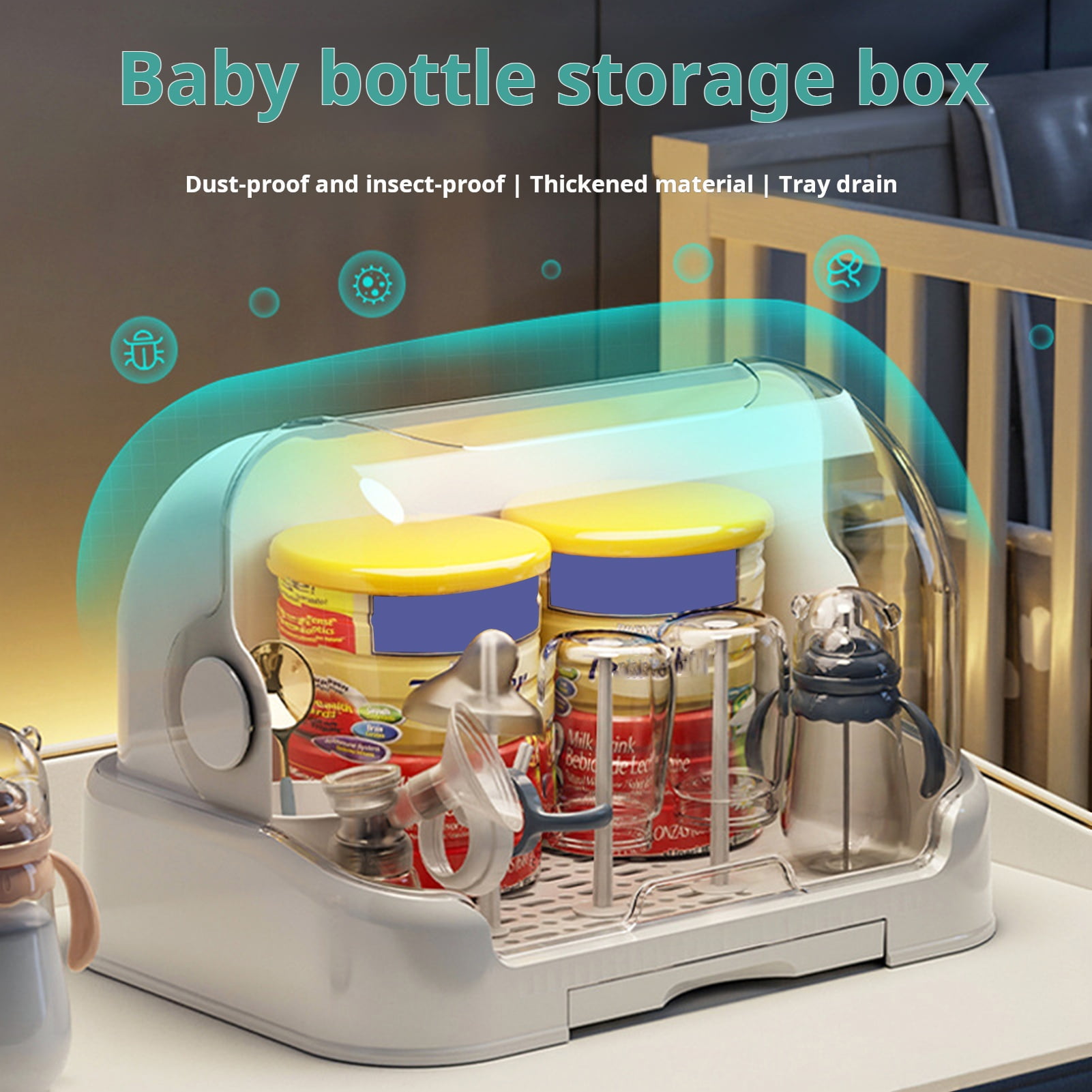 Baby Bottle Drying Rack with Transparent Lid Large Capacity Dustproof ...