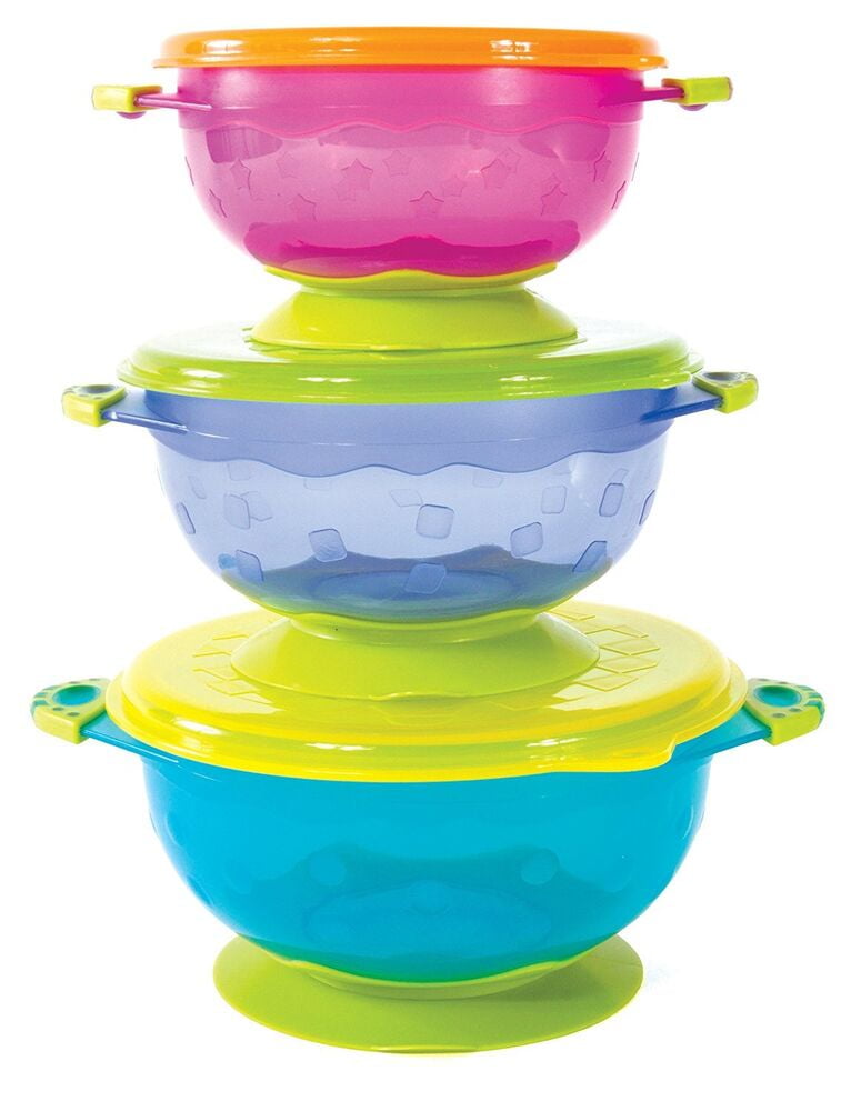 Baby Bowls - Set of 3 Stay Put Suction Bowls with Lids - Feeding Bowl ...