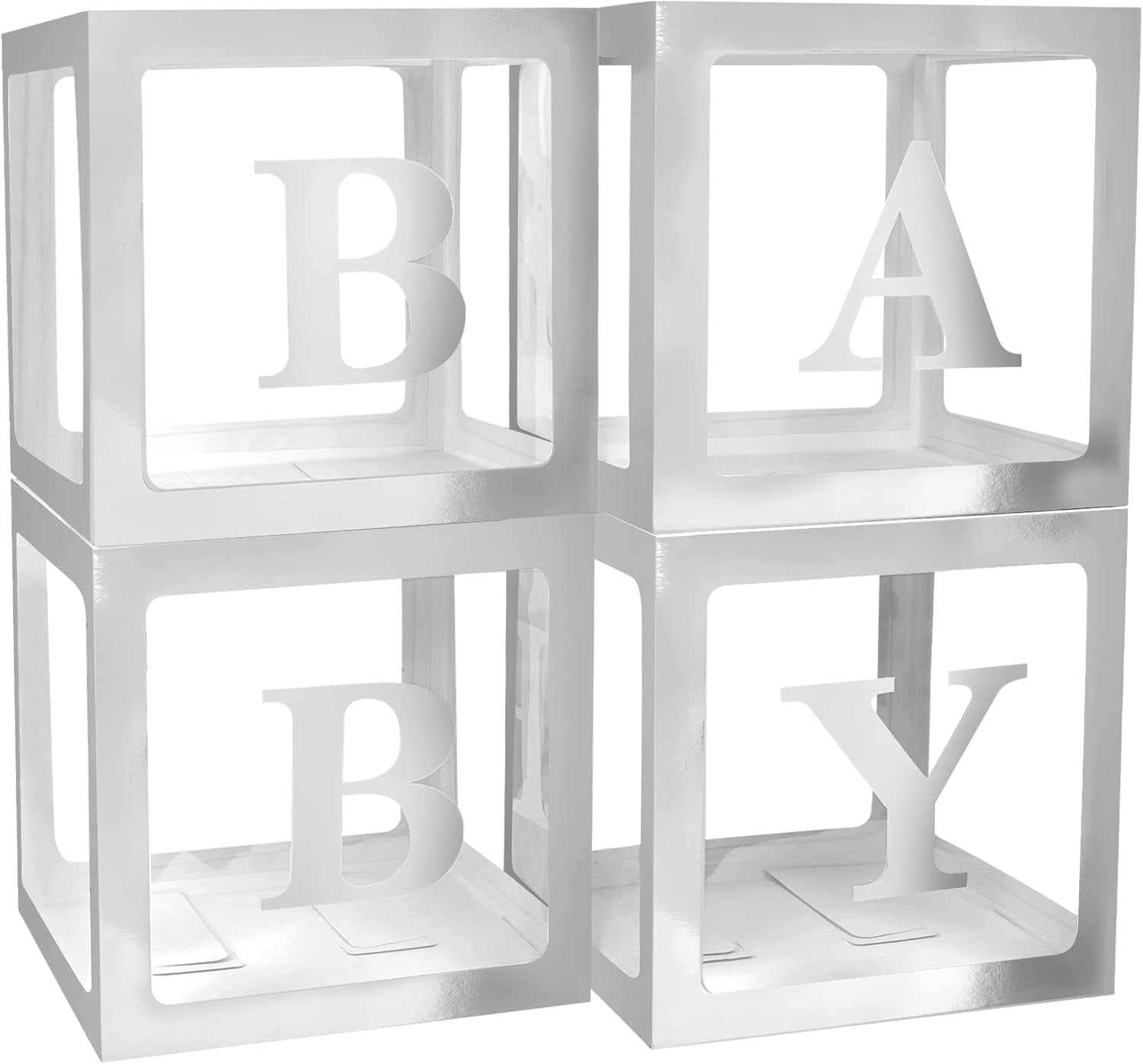 Baby Boxes with Letters for Baby Shower, 4 Transparent Balloon Boxes ...