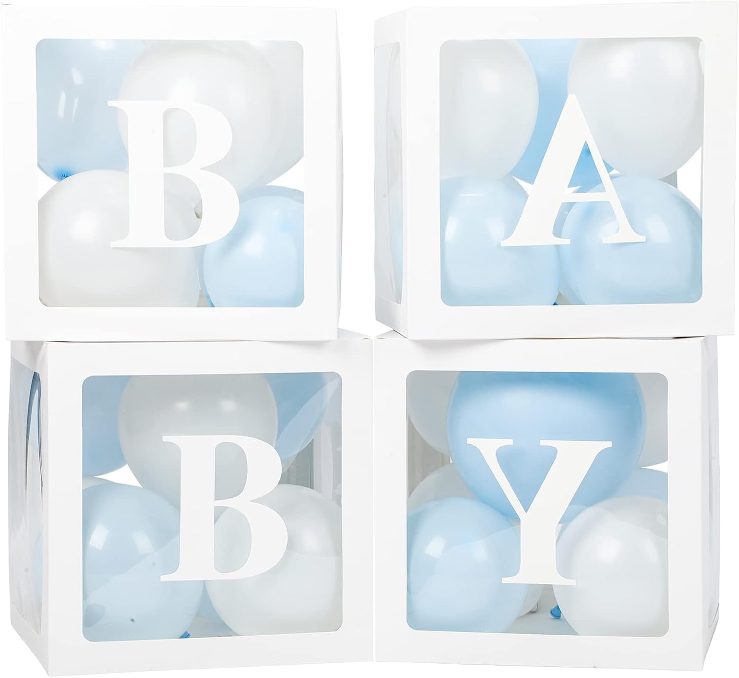 Baby Boxes with Letters for Baby Shower, 4 Transparent Balloon Boxes ...