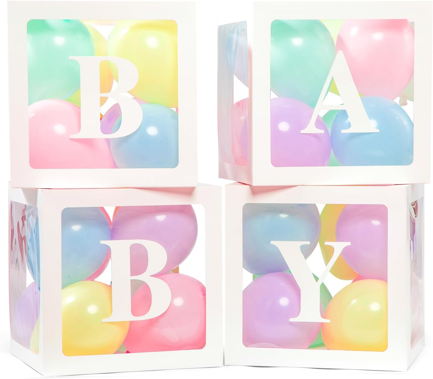 Baby Boxes with Letters for Baby Shower, 4 Transparent Balloon Boxes ...