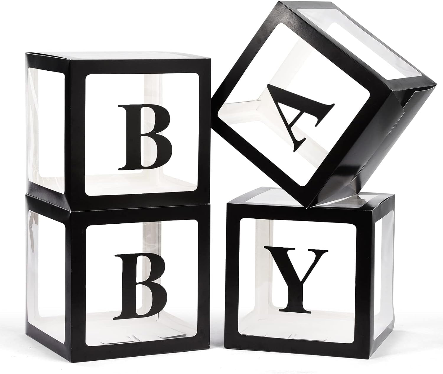 Baby Boxes with Letters for Baby Shower, 4 Transparent Balloon Boxes ...