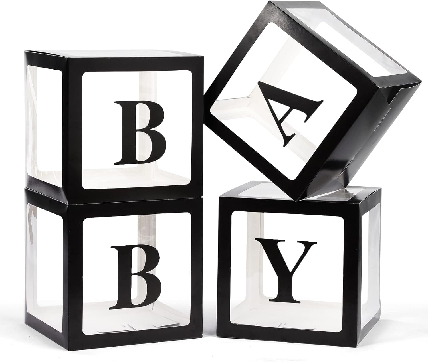 Baby Boxes with Letters for Baby Shower, 4 Transparent Balloon Boxes ...